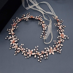 VALICLUD Bridal Belt Rhinestones Flower Wedding Dress Chain Crystal Bride Bridesmaids Sash Wedding Party Accessory Rose Gold