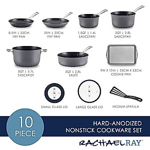 Rachael Ray Cook + Create Hard Anodized Nonstick Cookware/Pots and Pan Set, 10 Piece - Black