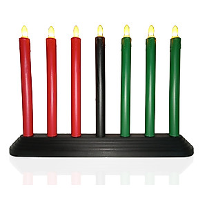 Kwanzaa Kinara Candle Holder Set with Flameless Battery Powered Electric Candles