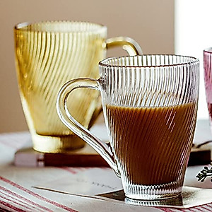 Lysenn Clear Glass Coffee Mugs Set of 2 - Premium Quality Glass Coffee Cups - Unique Twill Design Ribbed Glassware for Cappuccino, Latte, Espresso, Juice, Tea - 10 oz