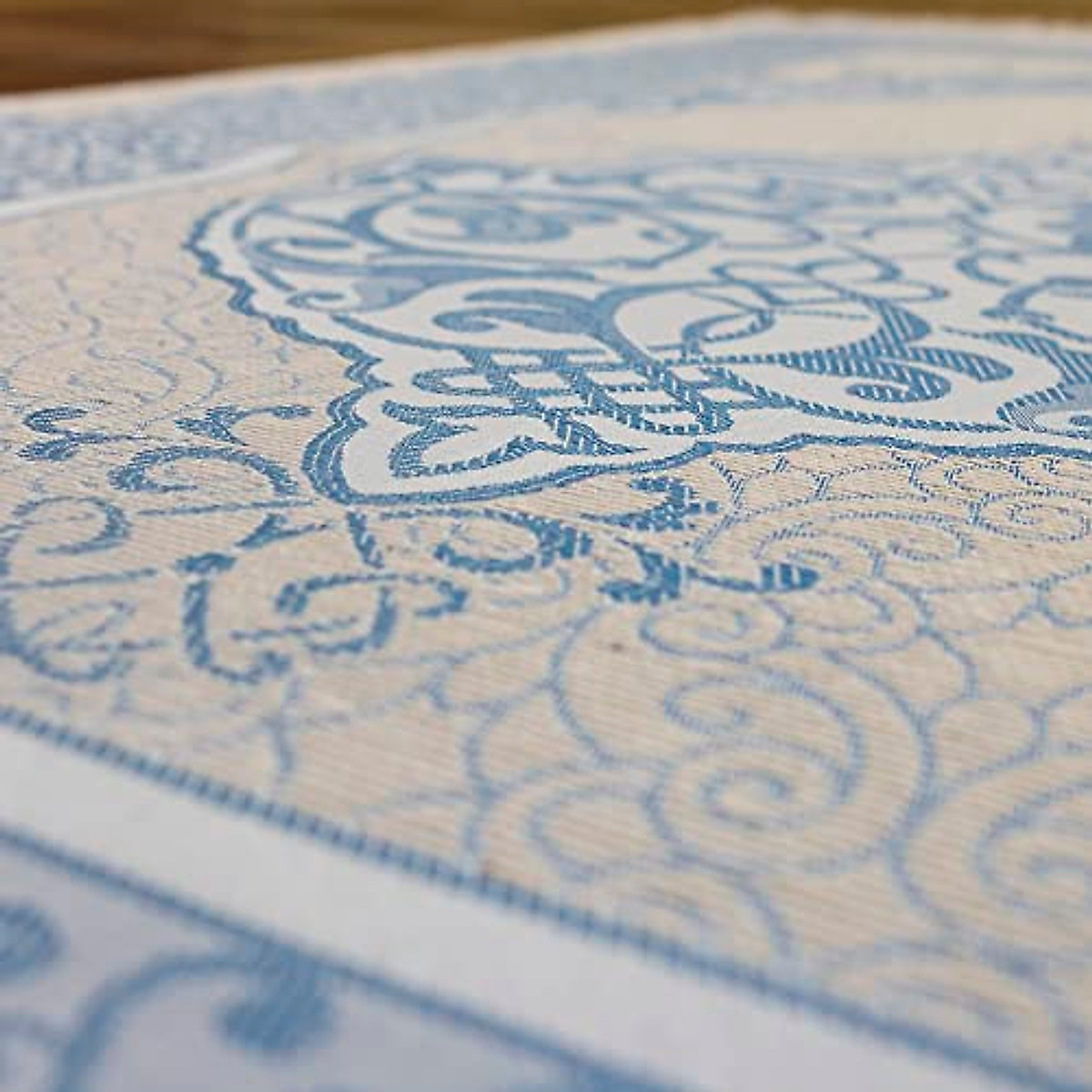 Modefa Islamic Prayer Mat Thin Woven Chenille and Taffeta Turkish Sajadah Intricate Design Metallic Ottoman Mat (White/Blue + White/Pink)