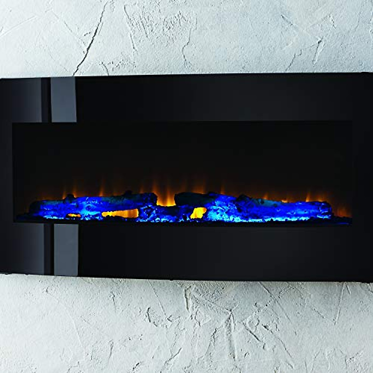 Muskoka 42" Contemporary Curved Front Slim Line Wall Mount Infrared Electric Fireplace, Black Glass