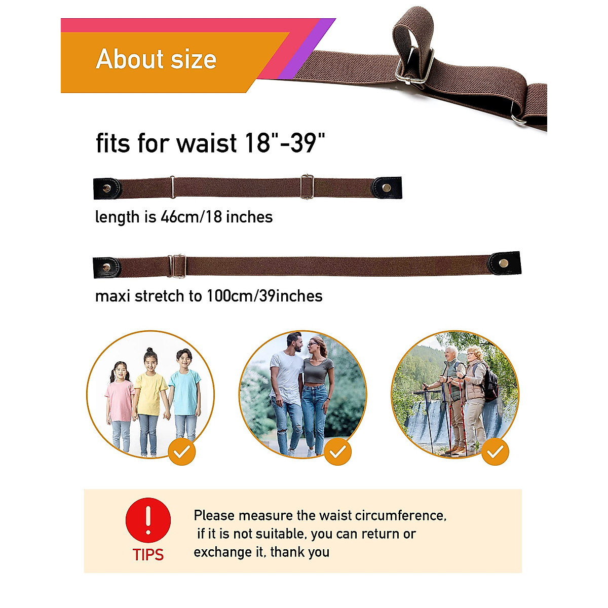 YUNDUOJIA No Buckle Comfortable Elastic Stretch Belts for Womens, Black Elastic Waist Adjustable Invisible Belts for Jeans Pants（2 Sets）