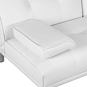 Topeakmart Adjustable Faux Leather Sofa Futon Modern Sofa Bed Convertible Sofa Couch Sleeper with Armrest Recliner Couch Home Furniture White