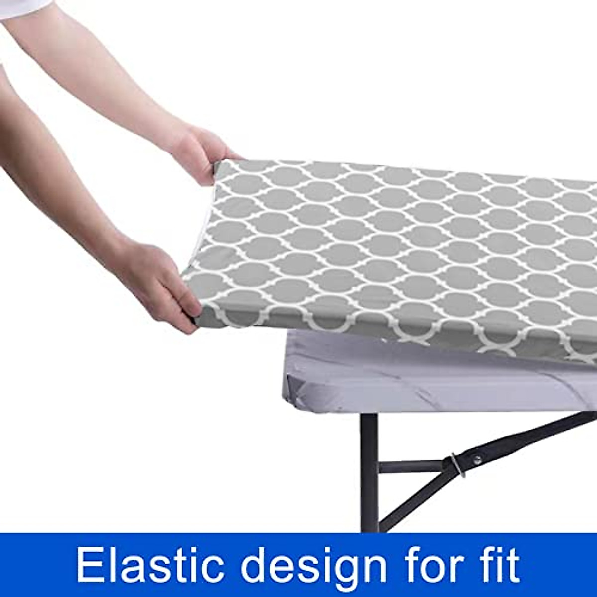3 Pieces Picnic Table and Bench Fitted Tablecloth Cover Picnic Table Cover with Bench Covers for Picnics Indoor and Outdoor Dining (Gray Moroccan Pattern)