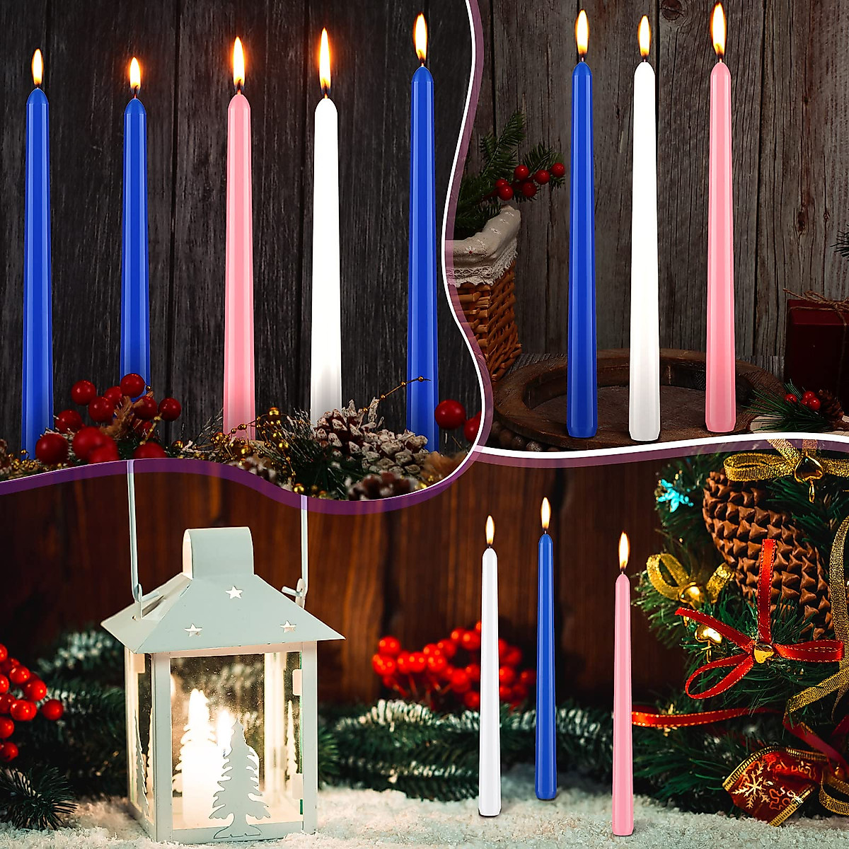 5 Pieces Blue Advent Candle Blue Taper Candles Christmas Advent Candle Long Burning Tapered Candles Dripless Taper Candles and Unscented Candlesticks for Advent Rings and Church Advent Wreaths