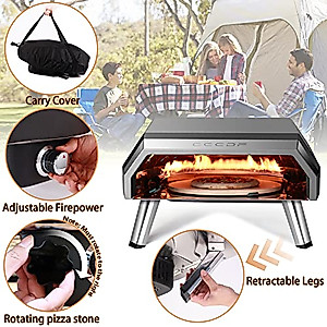 CCCDF 16 Pizza Oven Outdoor - Gas Pizza Oven Rotating - Portable Pizza Ovens for Outside Kitchen - Pizza Maker Oven Backyard Stone Brick Grill with Peel,Cutter,Clip,Thermometer and Carry Cover