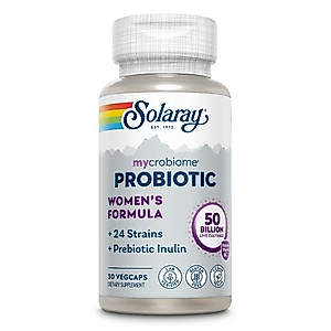 SOLARAY Mycrobiome Probiotic Women’s Formula, 24 Strains Plus Prebiotic Inulin, Specially Formulated for Women, Digestion, Mood & Urinary Tract Support, 50 Billion CFU, 30 Servings, 30 VegCaps