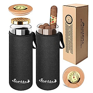 Scotte Cigar Case Humidor Gift Box Cigars jar humidifiers-Cigar Hygrometer humidifier-Travel Cigar Tube for 4 to 5 Cigars (Black)