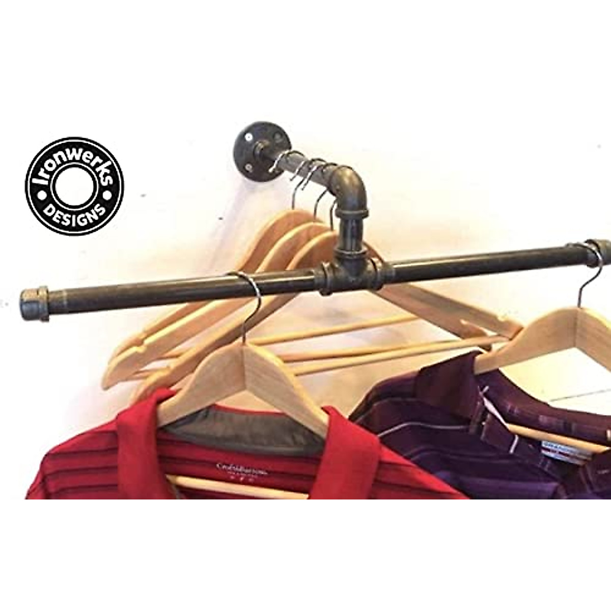 Ironwerks Designs 20" Urban Industrial Pipe Wall Rack - Clothing Rack, Closet Organization, Retail Display, Black