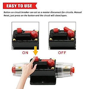 20Amp Circuit Breaker,Car Protect for Car Audio Amps Overload Protection Fuse 12V-24VDC Resettable (20A)