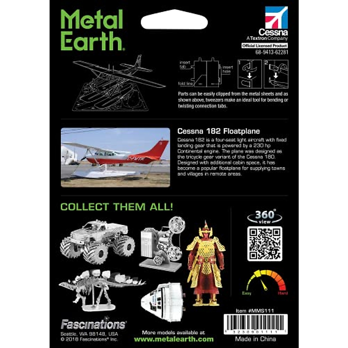 Metal Earth Fascinations Cessna 182 Floatplane 3D Metal Model Kit Bundle with Tweezers
