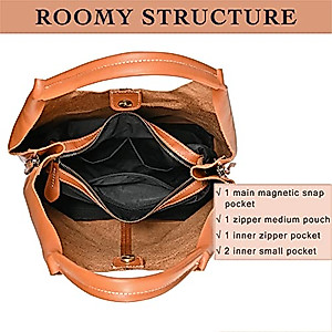 Soft Genuine Leather Tote Bag Womens Top Handle Handbags Quality Multi-function Hobo Shoulder Bag and Travel Lady Purses (Brown)