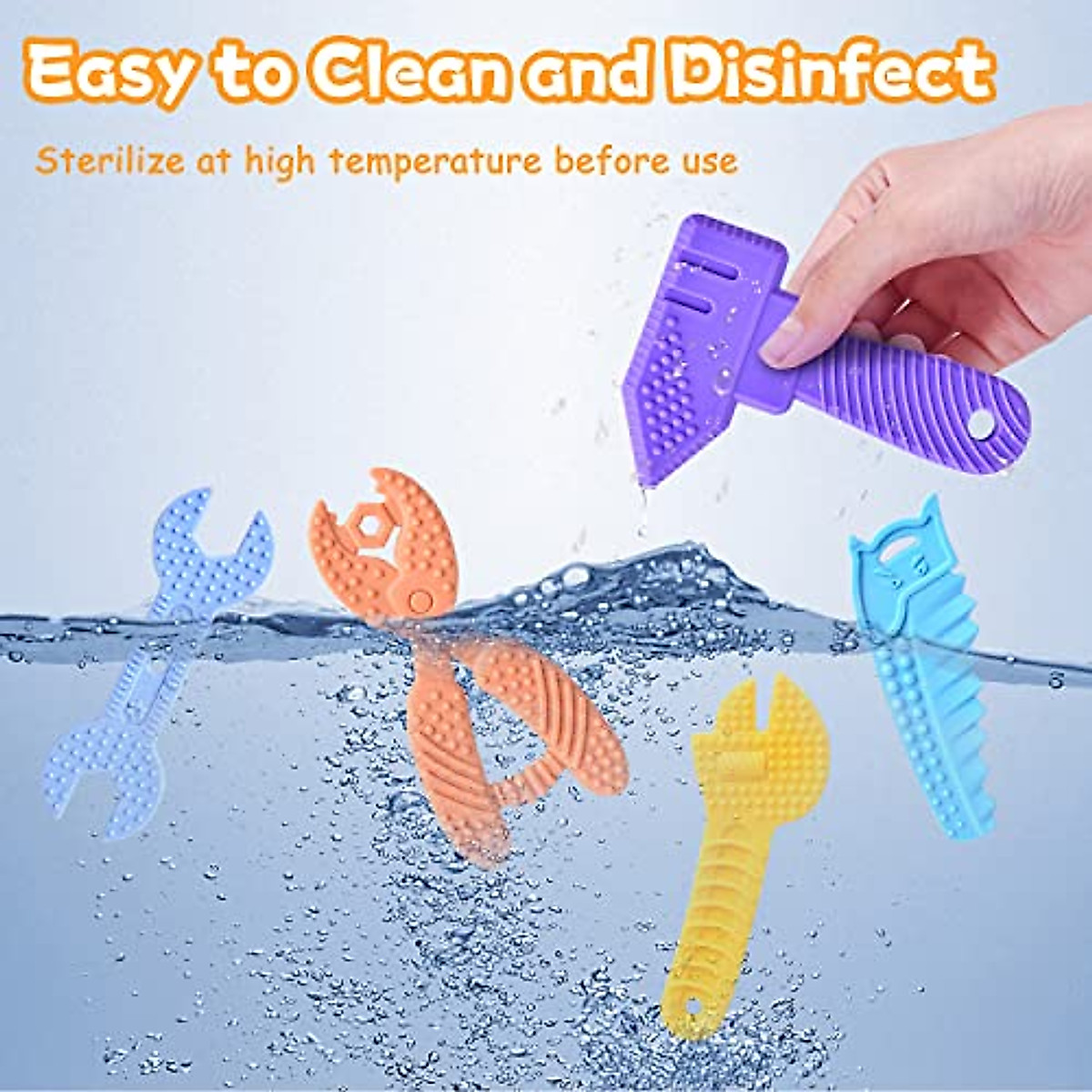 Mgtfbg Baby Teething Toys for 0-6 Months 6-12 Months - Molar Teether Chew Toys Set BPA Free Silicone, Soft Textures - Hammer Wrench Scissors Shape Baby Teething Toys Gift 5-Pack