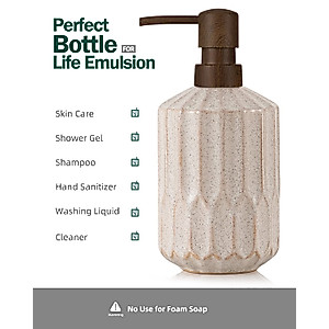 Fun Elements Bathroom Soap Dispenser, 16 Oz Luxurious Hand soap Dispenser for Bathroom, Ceramic Liquid Soap Dispenser for Bathroom Countertop with Plastic Pump, Silicone Funnel (Wooden Color Pump)