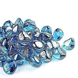 Chilli Cosmos Fire Glass Diamond 1 Inch Fire Pit Glass Rocks for Propane or Gas Fire Pit （10 Pounds Margarita Azura Blue ） Gift Package