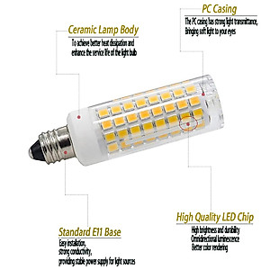 HXMLIHB E11 LED Bulb，JD T3/T4 E11 Mini Candelabra Base，8W Dimmable，80W Halogen Bulb Replacement，800LM,AC110V-130V,Warm White 3000K for Indoor Decorative Lighting(Pack of 2)
