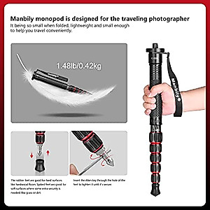 Manbily Camera Monopod Carbon Fiber Portable Compact Lightweight Travel Monopod with Carrying Bag Walking Stick Handle,for DSLR Canon Nikon Sony Video Camcorder,6 Sections up to 61-in (C-555L)