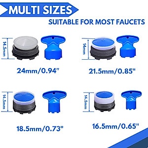 16PCS Faucet Aerators Faucet Aerator Replacement Faucet Aerator Bathroom Sink with 4PCS Faucet Aerator Removal Tool Aerator Key, Water Saving Sink Flow Restrictor Set M 16.5mm 18.5mm 21.5mm 24mm