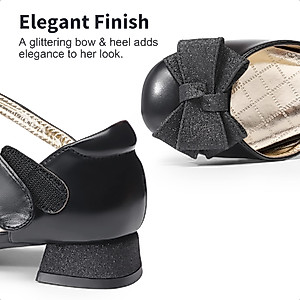 DREAM PAIRS Girls Dress Shoes Closed Toe Low Heels Ankle Strap Bow Ballet Wedding Party Sandals Princess Flower Shoes SDFL2314K Black Size 2 Little Kid