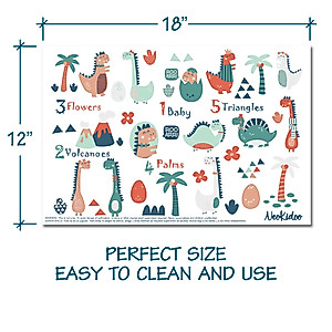 Disposable Placemats for Baby Toddler and Kids Travel Pack 12" x 18" Stick-On 20 Plastic Table Toppers Restaurant Indoor Outdoor Protection Dino Design