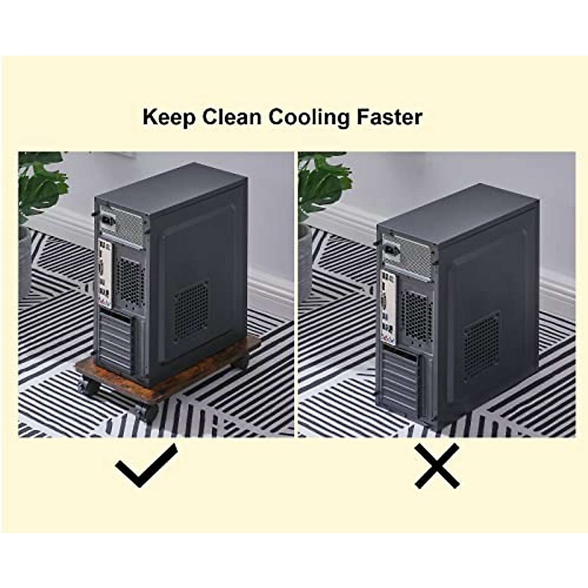 HOMCENES CPU Stand, Mobile PC Stand, Computer Tower Stand with 4 Caster Wheels Fits for Most Computer Tower, Gaming PC, Printer, Adjustable CPU Holder Under Desk (Rustic Brown)