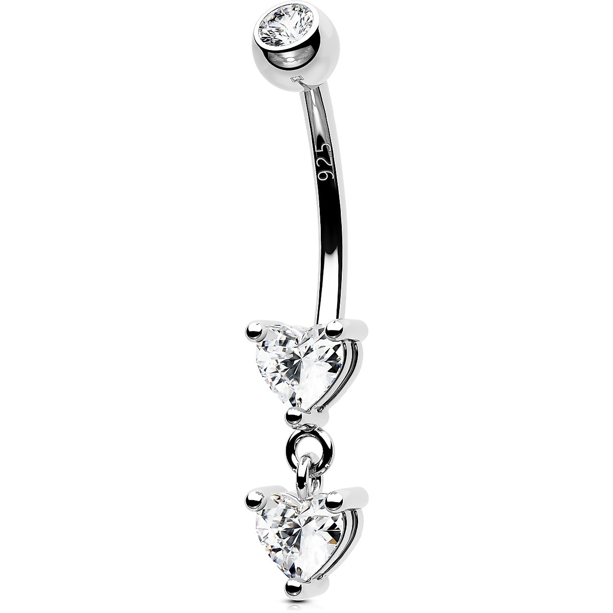 OUFER 14G Belly Rings, Dangle Belly Button Ring, 925 Sterling Silver Heart Belly Piercing Jewlery, Clear CZ Navel Piercing Jewelry for Women Men