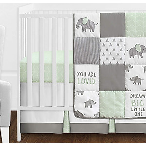 Sweet Jojo Designs Mint, Grey and White Watercolor Elephant Safari Baby Unisex Crib Bedding Set - 11 pieces