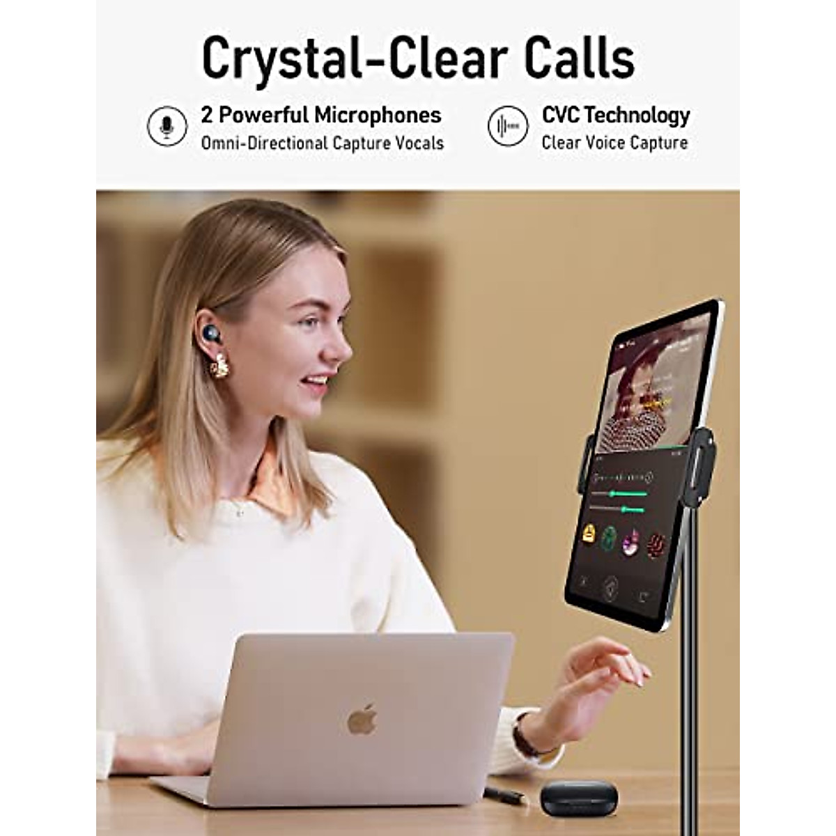 Audiovance IF301 Earbuds, Wireless Headphones Bluetooth Ear Buds for iPhone Android, Premium Sound, Immersive Music, Clear Calls, Noise Reduction, Wireless Charging, Waterproof, 23H Battery.