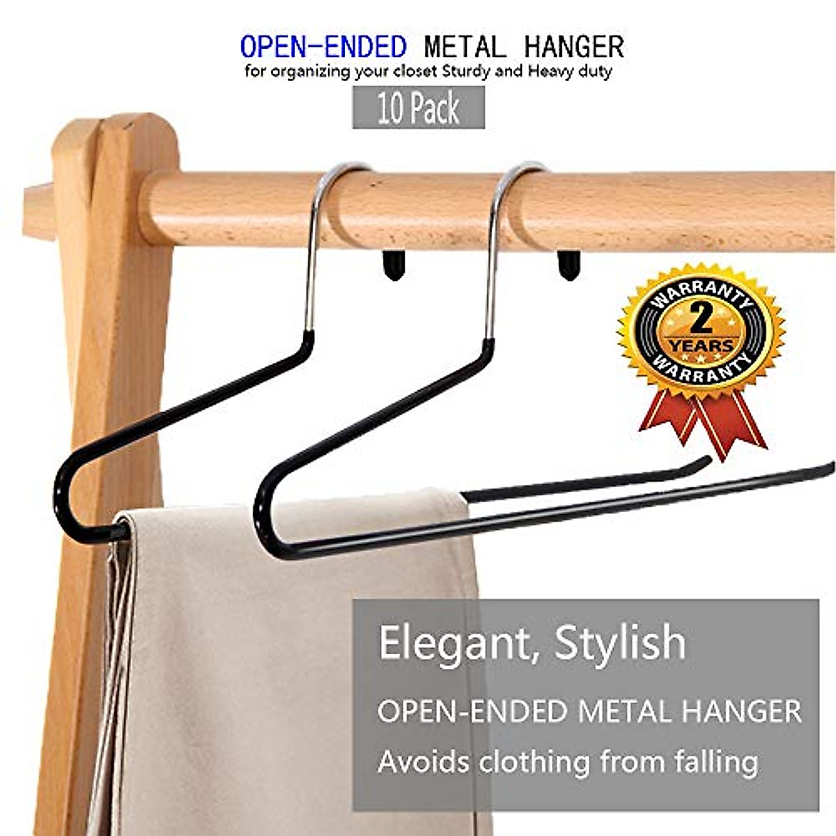 Slack/Trousers Pants Hangers - 10 Pack - Strong and Durable Anti-Rust Chrome Metal Hangers (White)