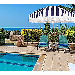 AMMSUN 7.5ft Heavy Duty Beach Umbrella with Fringe Tassel windproof UPF 50+ Blocks UV Commercial Grade White Boho Beach Umbrella with Air Vent Premium Wood Pole & Carry Bag