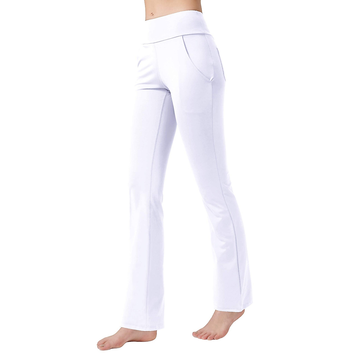 nuveti Women's High Waisted Boot Cut Yoga Pants 4 Pockets Workout Pants Tummy Control Women Bootleg Work Pants Dress Pants (White, Large)