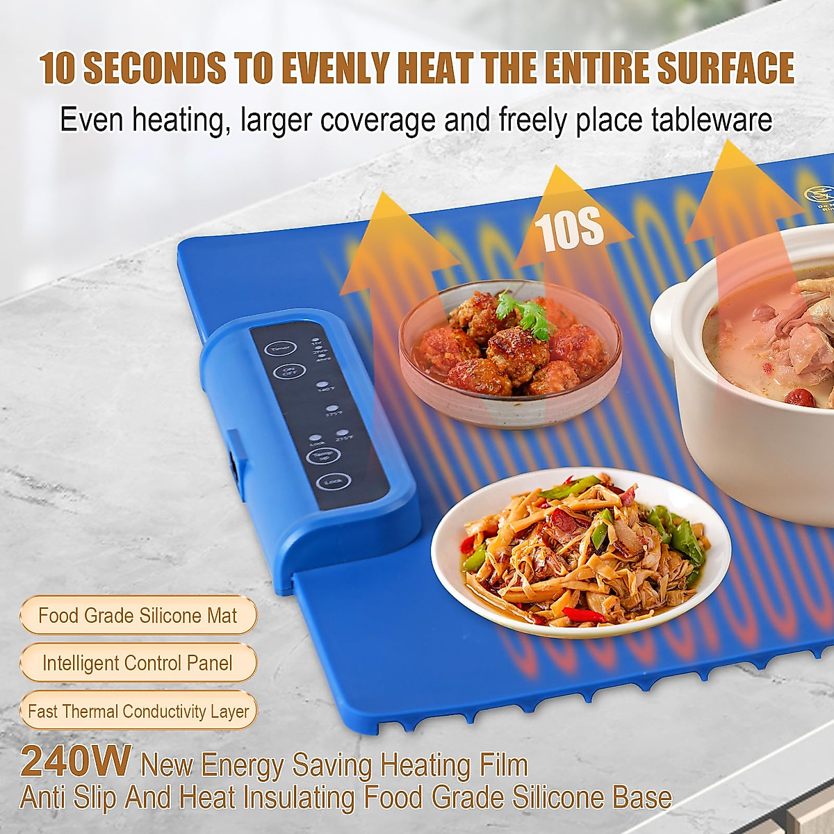 Electric Warming Tray 2024 New，Portable Silicone Food Warmer Heater Mat，Travel Roll Up Fast Heating Pad，Foldable Keep Plates Fast Warm for Buffets Party，Large Surface Area with Adjustable Temperature