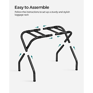 SONGMICS Luggage Rack for Guest Room, Set of 2 Suitcase Stands, Foldable Steel Frame, for Hotel, Bedroom, Holds up to 110 lb, 27.2 x 15 x 20.5 Inches, Black URLR001B02