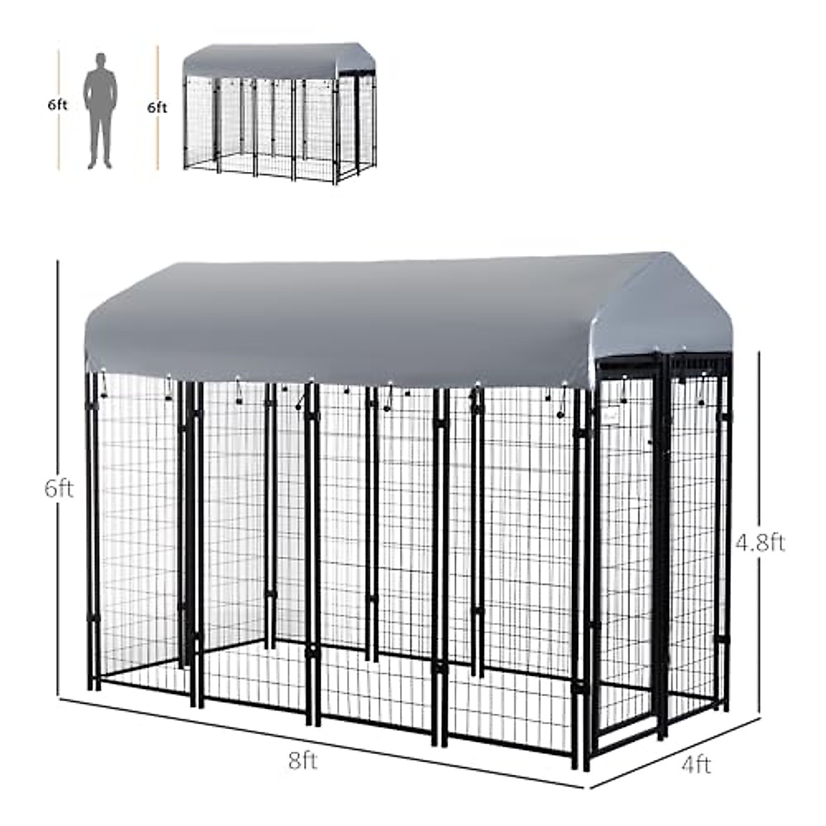 PawHut 8' x 4' x 6' Dog Playpen Outdoor, Dog Kennel Dog Exercise Pen with Lockable Door, Water-Resistant Canopy, for Medium and Large Dogs