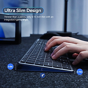 AUSDOM Wireless Bluetooth Keyboard Full Size, Quiet Slim Multi-Device Rechargeable Cordless QWERTY Keyboard with Number Pad, Low Profile Silent Flat Universal Keyboard for Computer/Mac/Windows