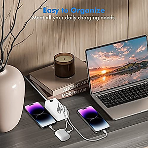 USB Charger, Flymic 30W 6 Port USB Charger Station for Multiple Devices USB Power Strip USB C Charger Block USB Charging Hub for iPhone 14/13 Pro Max/13 Pro/13, iPad Pro, Switch, Galaxy S21 (White)