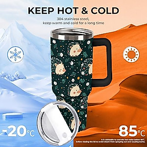 Cute Hedgehogs Flowers Tumbler with Handle Travel Mug Water Bottle Tea Coffee Cup Black-style