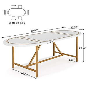 Tribesigns 6FT Conference Table, 70.8”W X 31.5”D Oval Shaped Meeting Room Table, Modern Gold White Seminar Table for Office Meeting Conference Room