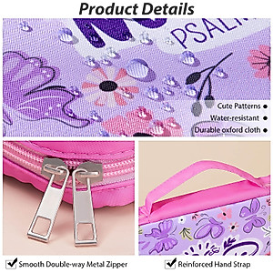 Pink Dino Bible Covers for Women Girls, Large Bible Case with Multiple Zippered Pocket Bible Carrying Bag with Removable Pen Slots for Bible Study,Purple