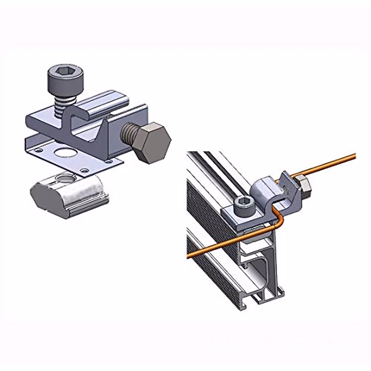 KINPAR Solar Panel Photovoltaic Bolt-On Coupling Earthing Ground Lug Cable Clamp Ground Clamp with Lay in Lug for Bare Wire and Pipe