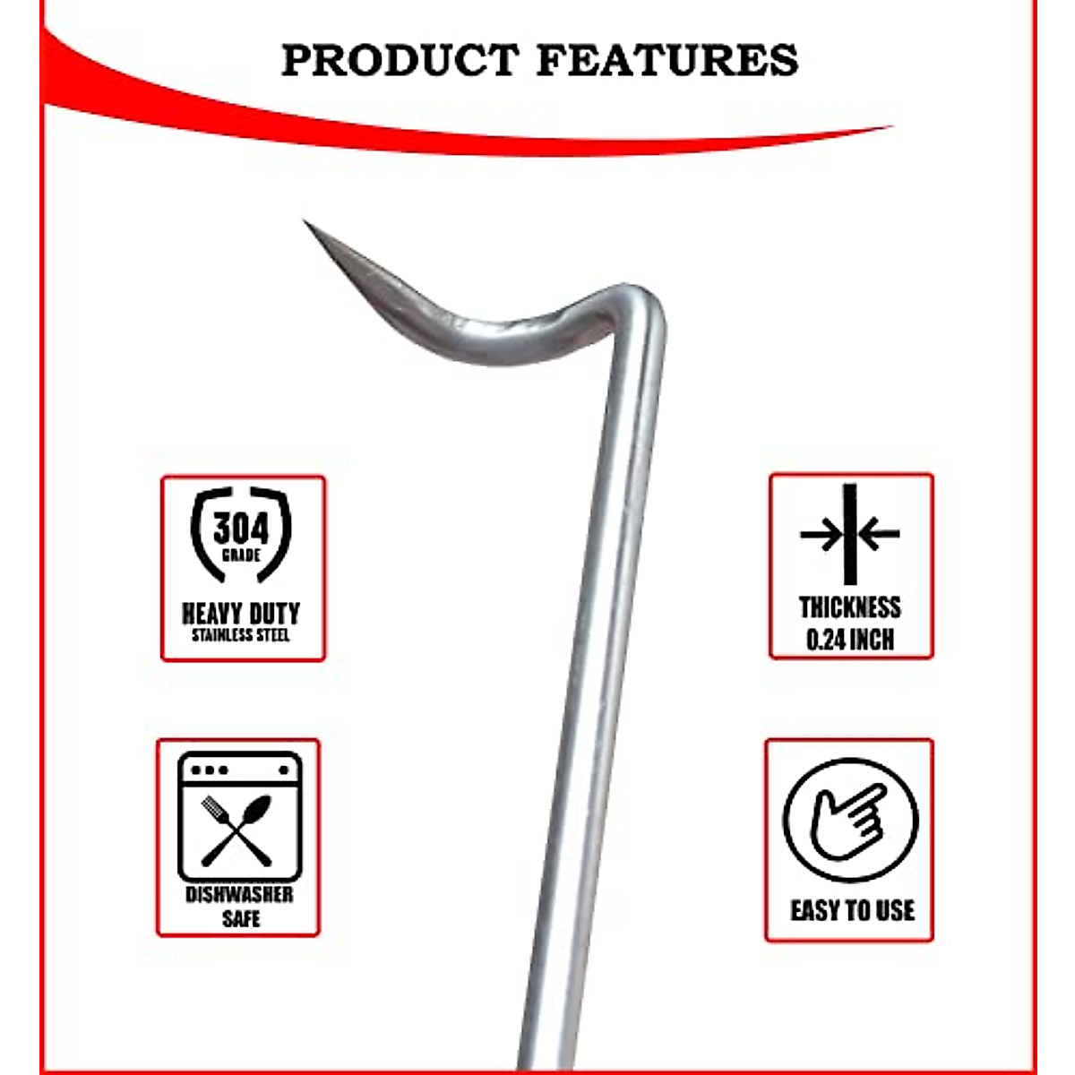 Food Flipper & Turners - Pigtail Flipper - 16 and 12 Inches BBQ Meat Turners - Long & Short 304 Stainless Steel Hook - Meat, Fish, Vegetable Cooking Set - BBQ Accessories - Barbecue Tongs - BBQ Fork