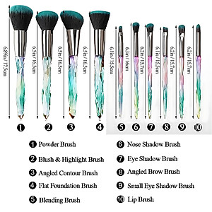 Kingtree Makeup Brushes Set, 10PCS Crystal Makeup Brushes Premium Synthetic Powder Foundation Concealer Eye Shadow Brush, Professional Face Eye Make Up Brushes for Girls Women