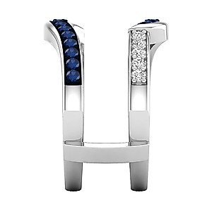 Dazzlingrock Collection Round Blue Sapphire & Diamond Women Knott Style Wedding Band Enhancer Guard Ring, 10K White Gold, Size 8