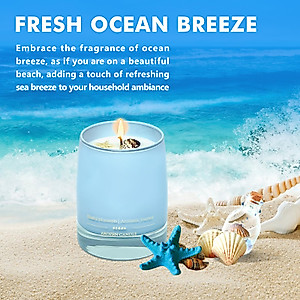 AROZEN Ocean Beach Scented Candles Gifts for Women, Aromatherapy Soy Fall Candles for Home Scented, 10oz Sea Candles with Healing Crystal Inside, Christmas Birthday Gifts Candle for Women Mom Decor
