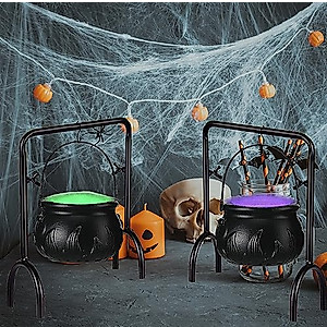 Ahzemepinyo Halloween Witches Cauldron Serving Bowls Rack Decor Set 2 Pieces Black Plastic Candy Bucket Cauldron with 2 Pieces Cauldron Rack for Halloween Party Trick or Treat Decorations