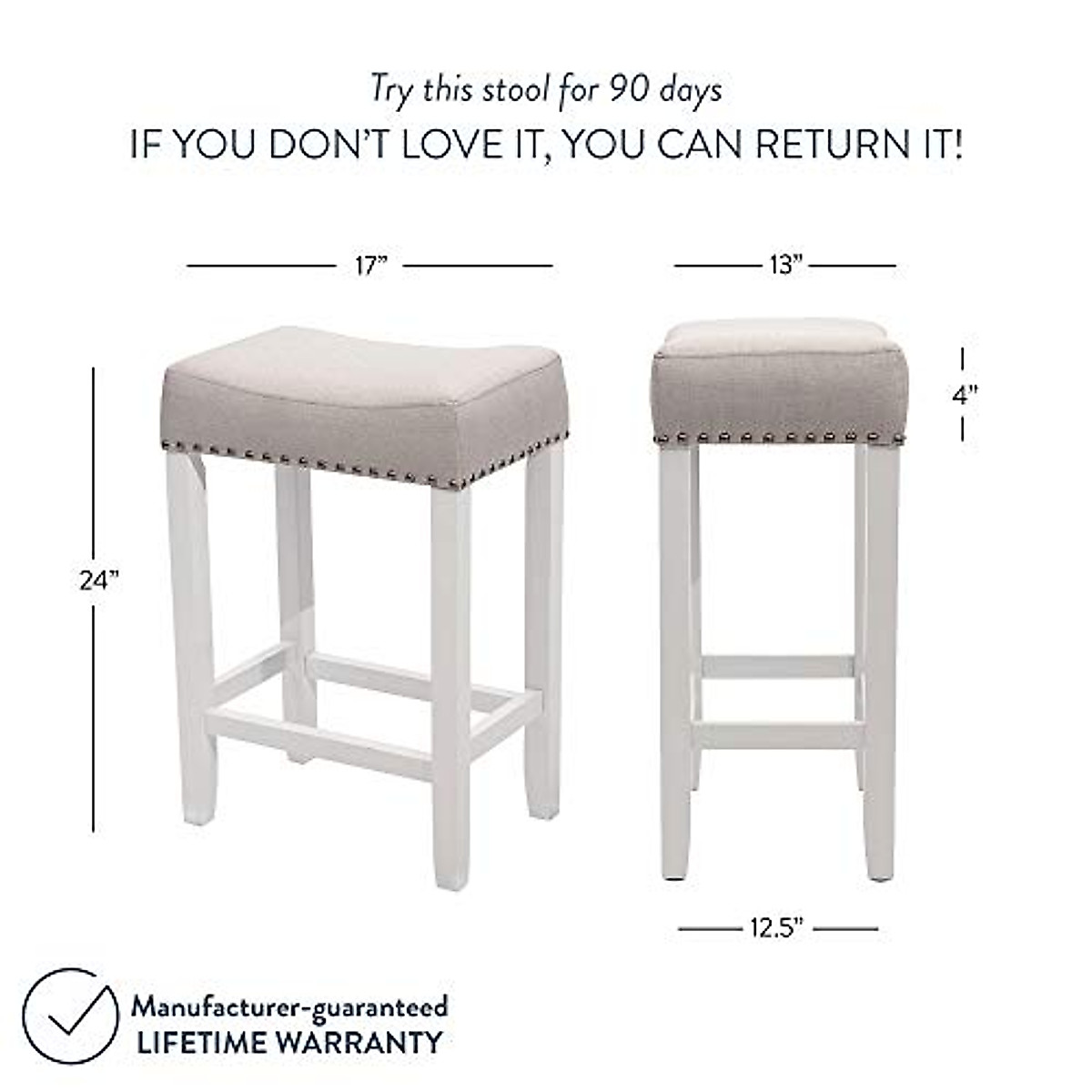 Nathan James Hylie Nailhead Wood Pub-Height Kitchen Counter Bar Stool 24", Gray/White