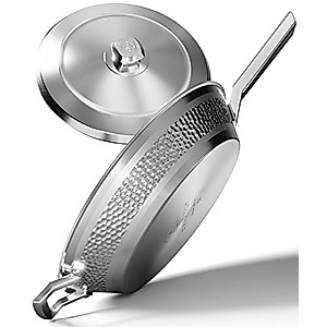 DALSTRONG Frying Pan Skillet - 12 inch - The Avalon Series - 5-Ply Copper Core - Hammered Finish Cooking Pan - 3 Quart - Premium Silver Kitchen Cookware - Omelet, Beef, Egg Pan - w/Lid & Pot Protector