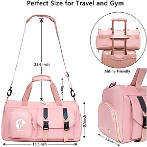 Pink Gym Bag Duffel Bag for Women - 18.5"×9.5"×9" Small Travel Bag with Wet Pocket and Shoes Compartment Gymnastics Equipment Bags Outdoor Bag