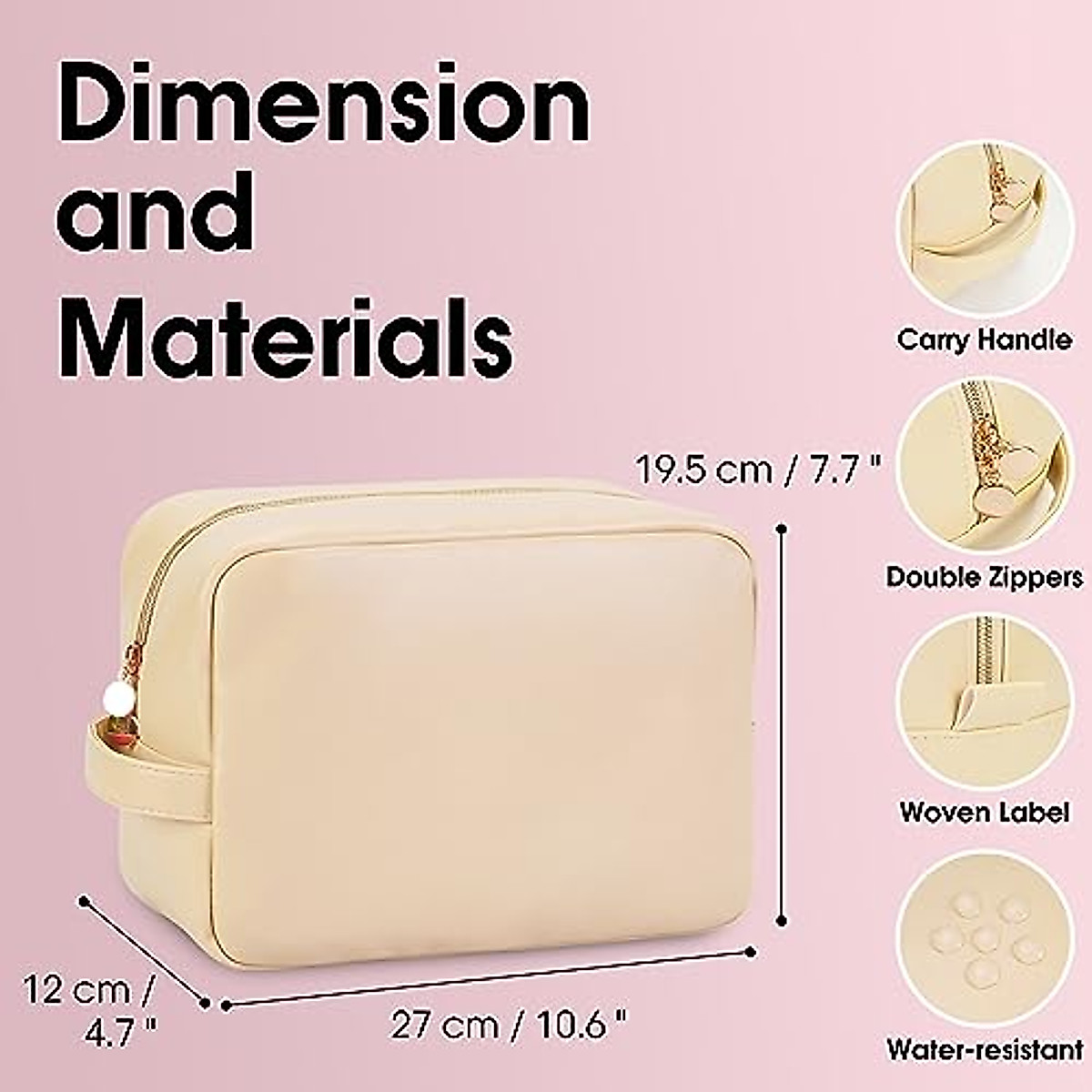 Wandering Nature Large Makeup Bag Travel Cosmetic Organizer Toiletry Bags for Women with Handle and Slip-in Pockets Vegan Leather